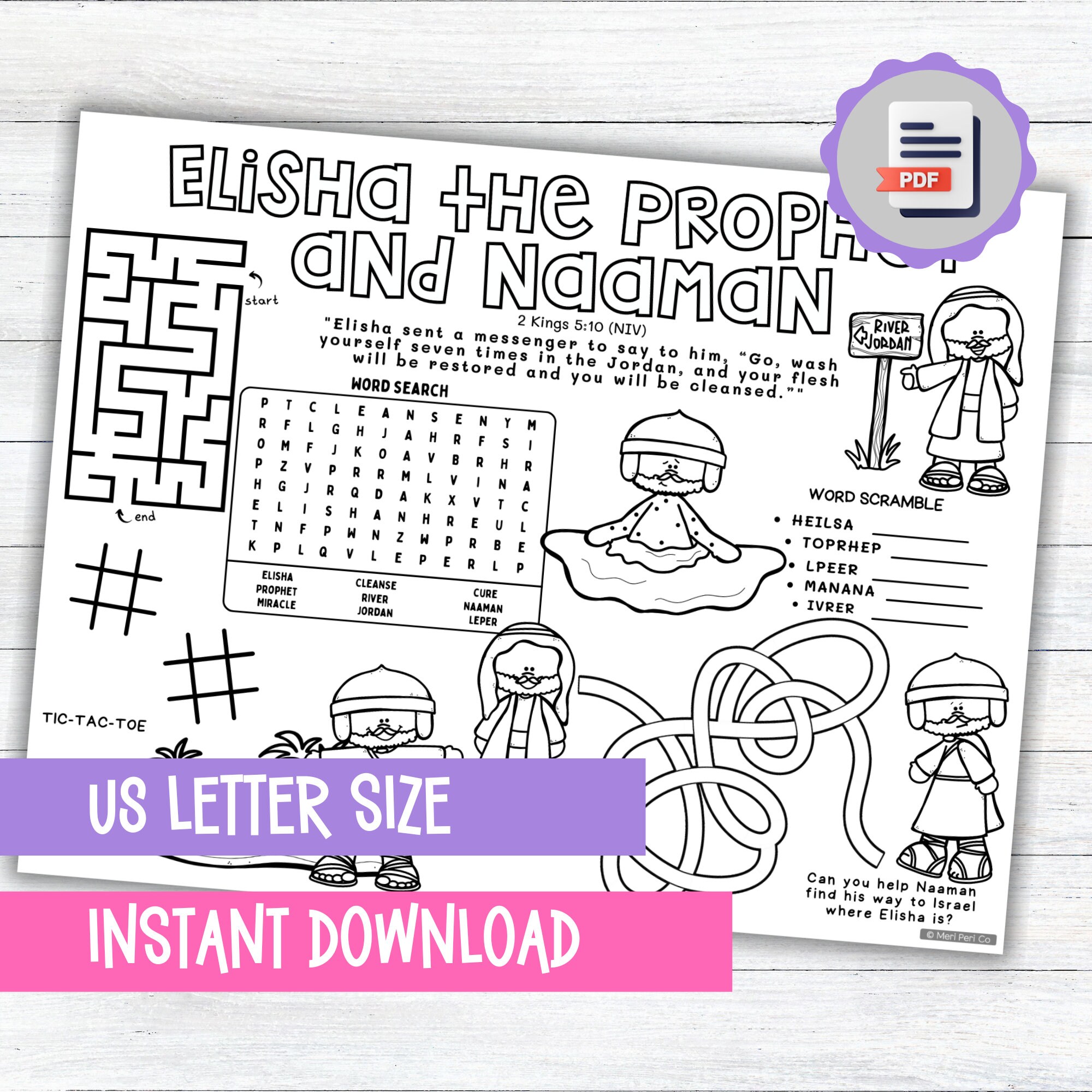 Elisha the Prophet and Naaman Activity Placemat, Bible Story Coloring ...
