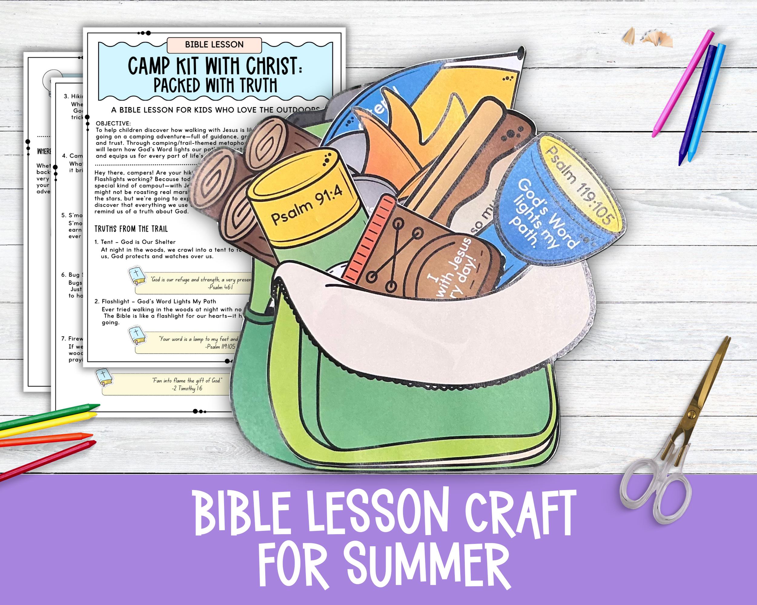 Camping-themed Bible Lesson Craft for Summer, Build a Camp Kit Activity ...