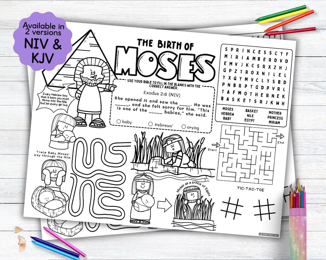 Birth of Moses Activity Placemat, Bible Story Coloring Placemat as Kids ...
