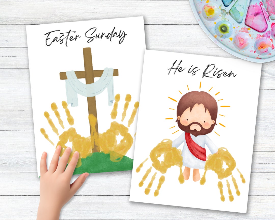 Easter Sunday Handprint Art Craft - Easter Story, He is Risen ...