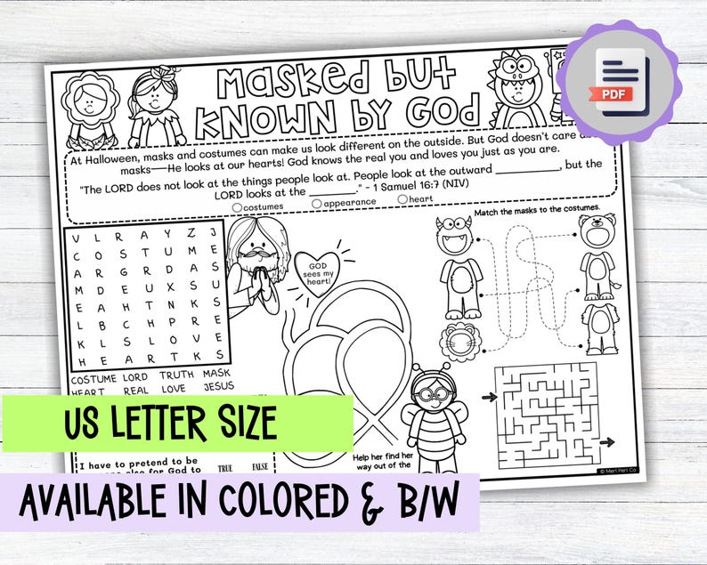 Costume Themed Bible Activity Set for Halloween, Sunday School Bible ...