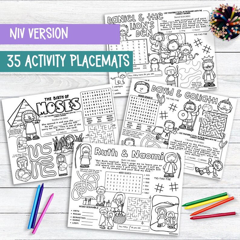 OLD TESTAMENT Bundle Activity Placemat, Bible Stories Coloring Placemat ...
