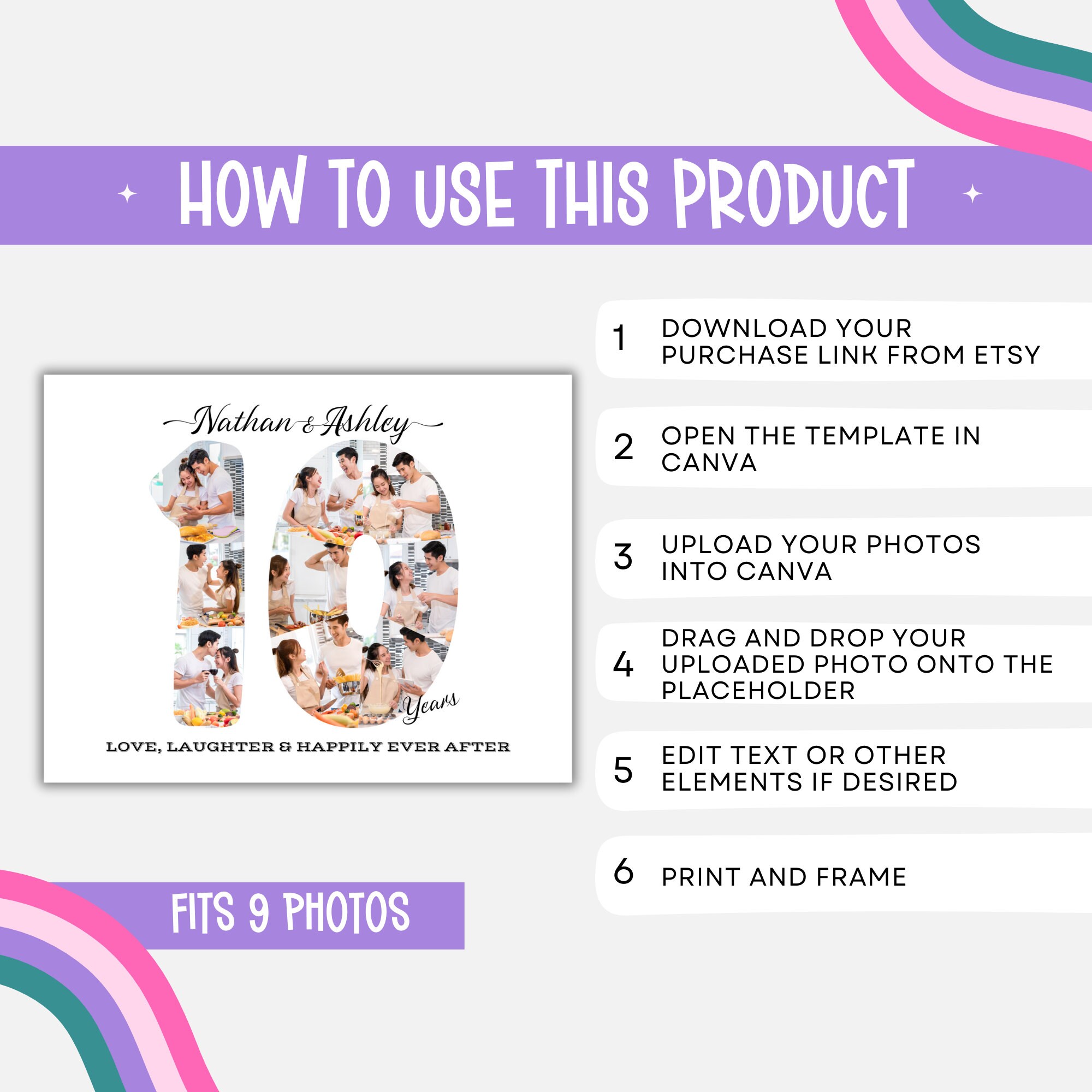 Custom 10th Anniversary Gift, Photo Collage, Number Collage Editable ...