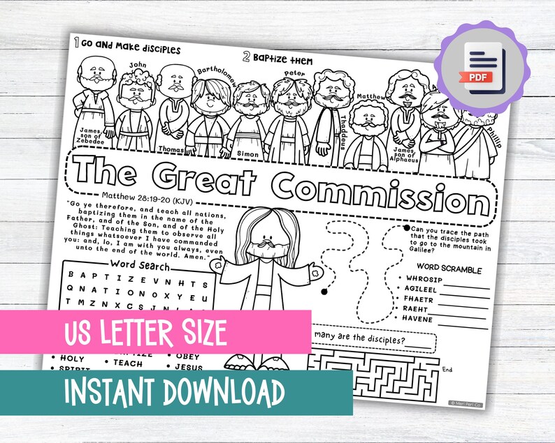 The Great Commission Activity Placemat, Jesus Bible Story Coloring ...