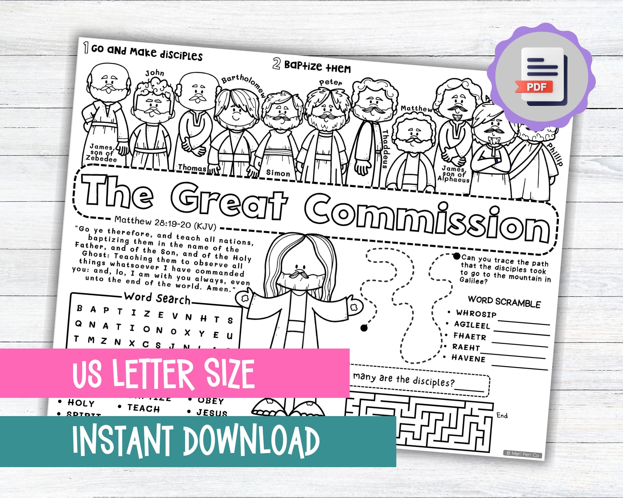 The Great Commission Activity Placemat, Jesus Bible Story Coloring ...