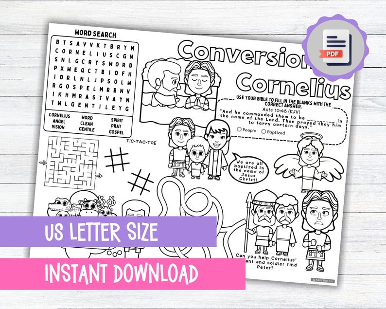 Conversion of Cornelius Activity Placemat, Jesus Bible Story Coloring ...