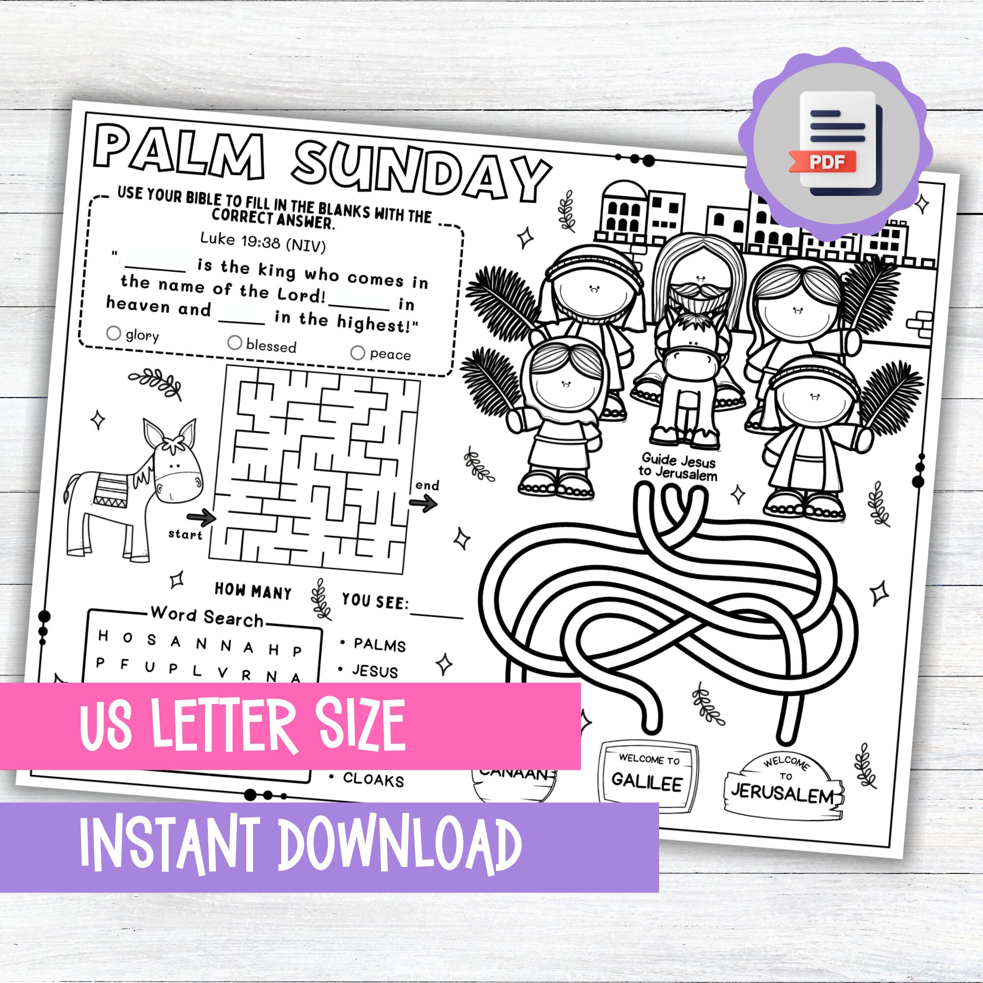 Palm Sunday Activity Placemat, Holy Week, Lenten Season Coloring ...