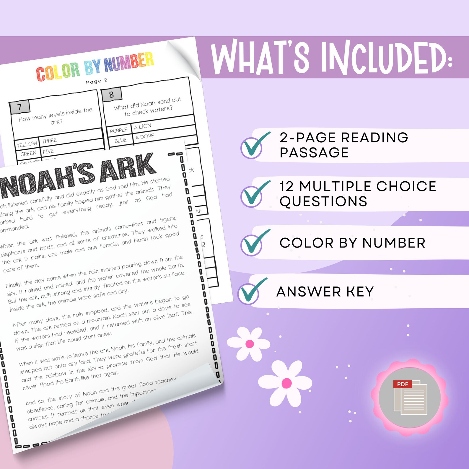 Noah's Ark Color by Number Activity Fun Kids' Educational Kit Bible ...