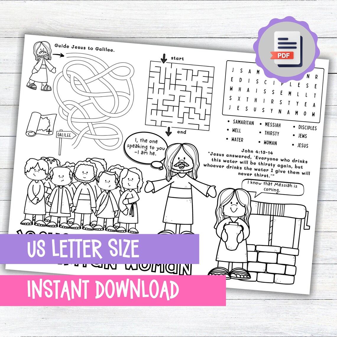 Jesus Talks to a Samaritan Woman Activity Placemat, Bible Story ...