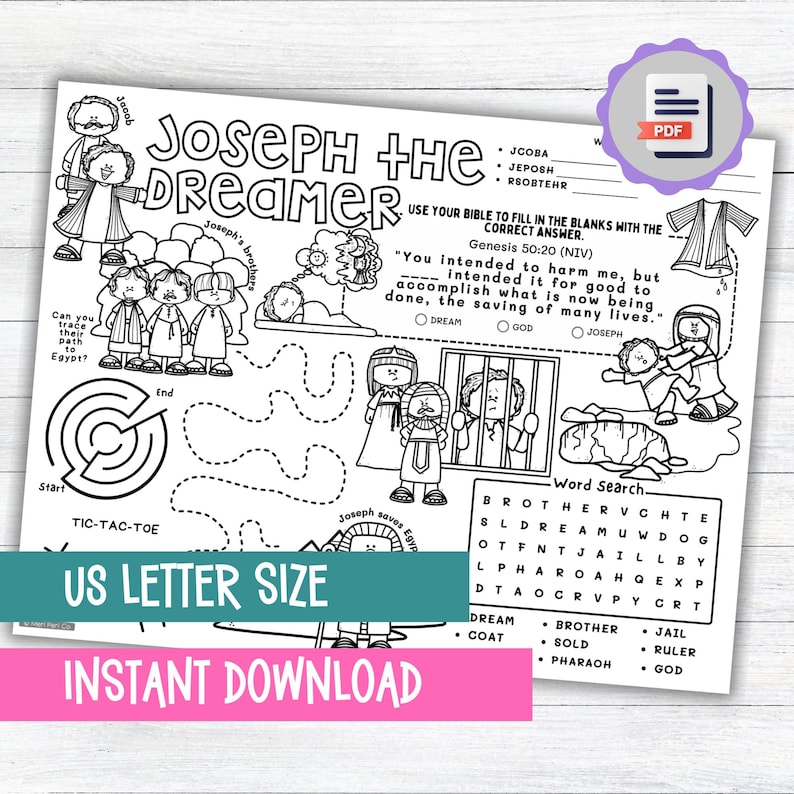 Joseph the Dreamer Activity Placemat, Old Testament Bible Story ...