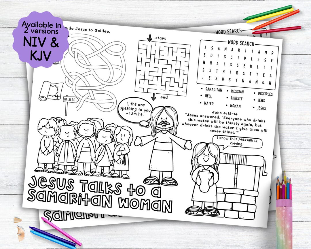 Jesus Talks to a Samaritan Woman Activity Placemat, Bible Story ...
