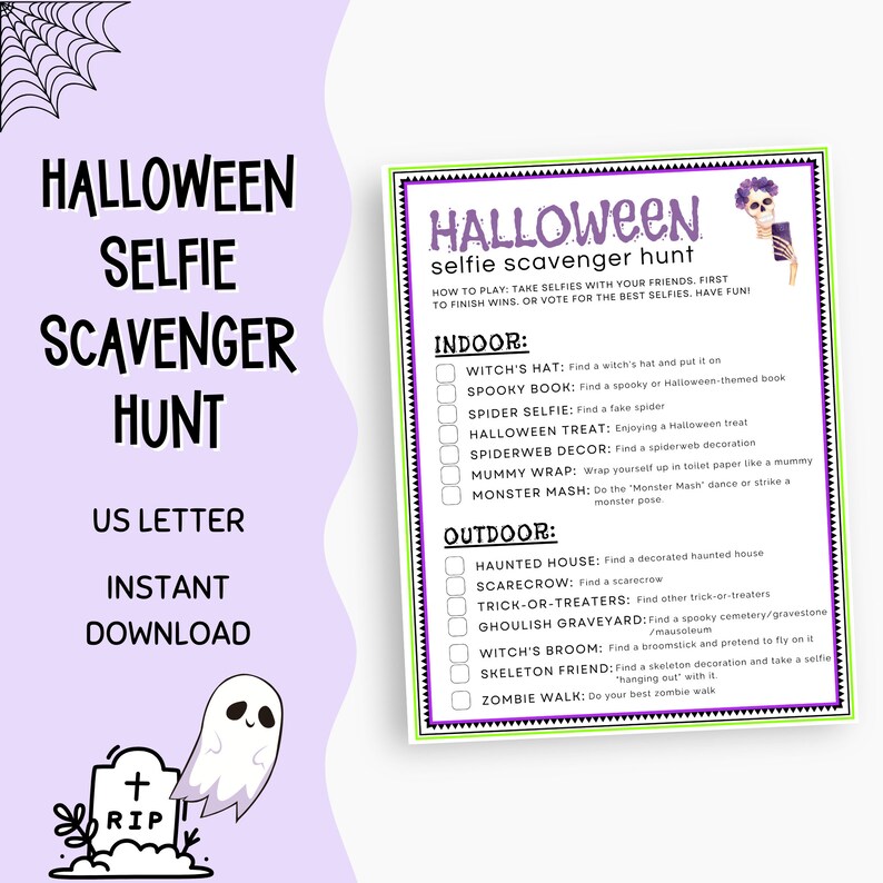 Halloween Selfie Scavenger Hunt Printable Game Halloween Party Game for ...