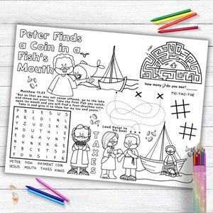 Peter Finds a Coin in a Fish's Mouth Activity Placemat, Bible Story ...