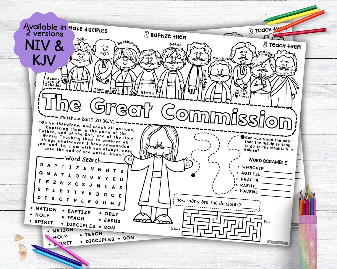 The Great Commission Activity Placemat, Jesus Bible Story Coloring ...