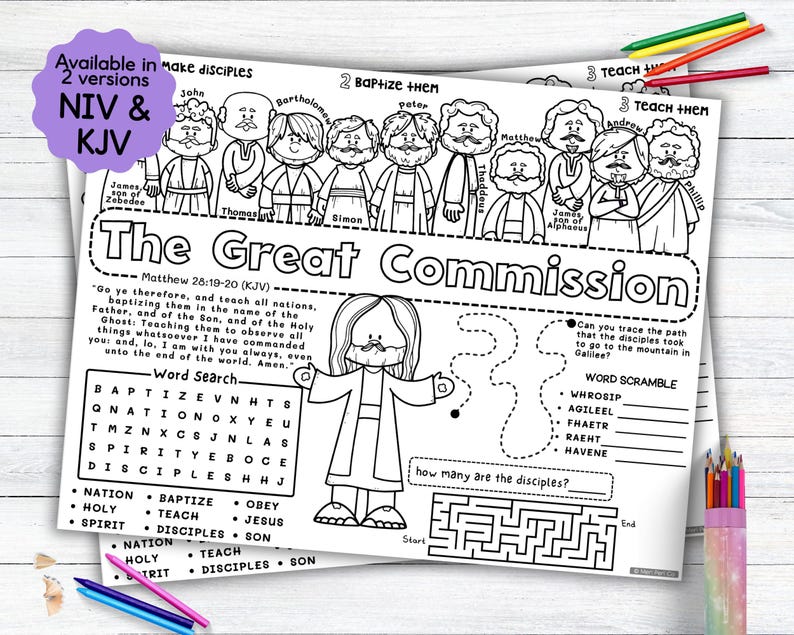 The Great Commission Activity Placemat, Jesus Bible Story Coloring ...