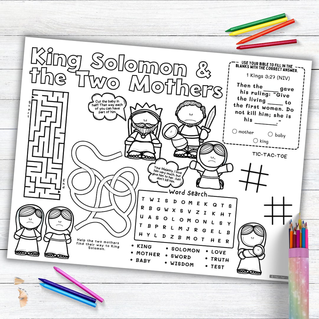 King Solomon and the Two Mothers Activity Placemat, Bible Story ...