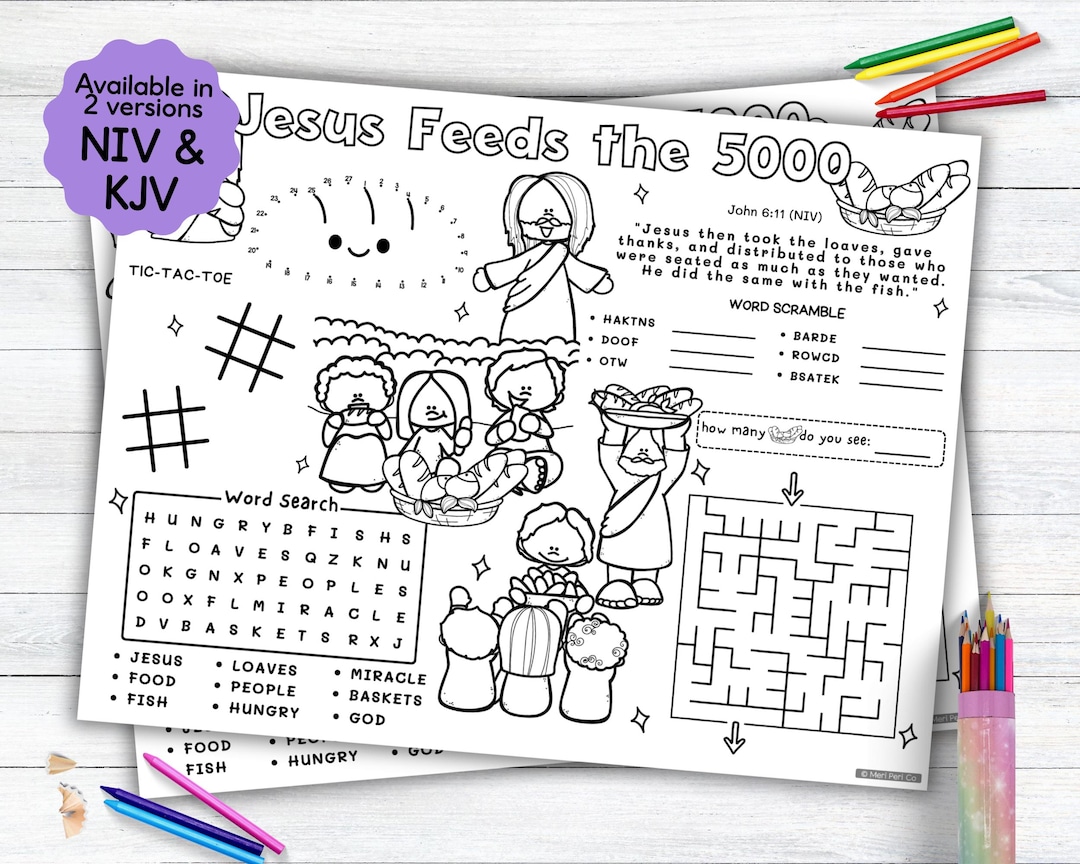 Jesus Feeds the 5000 Activity Placemat, Jesus Bible Story Coloring ...