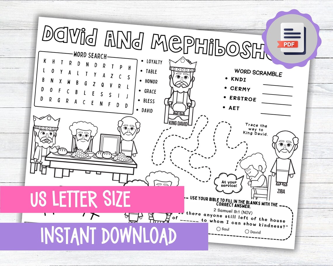 David and Mephibosheth Activity Placemat, Old Testament Bible Story ...