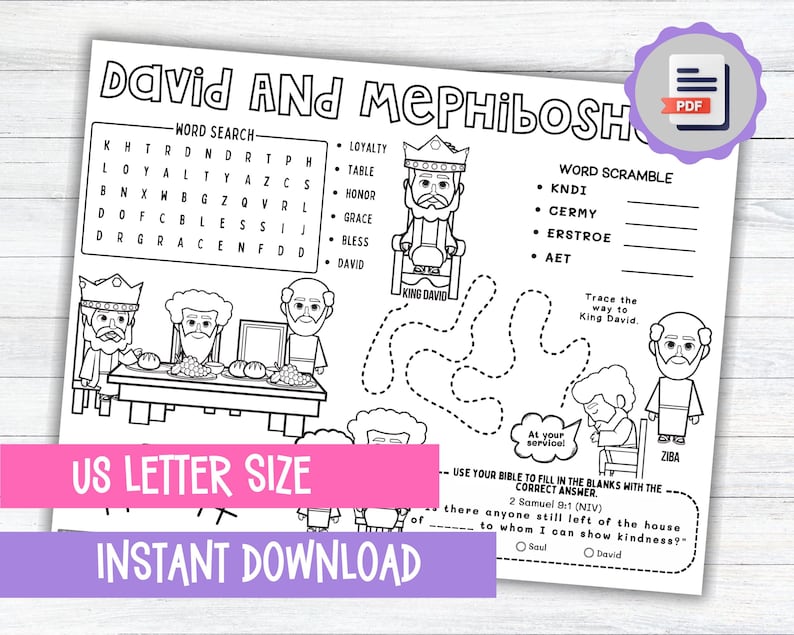 David and Mephibosheth Activity Placemat, Old Testament Bible Story ...