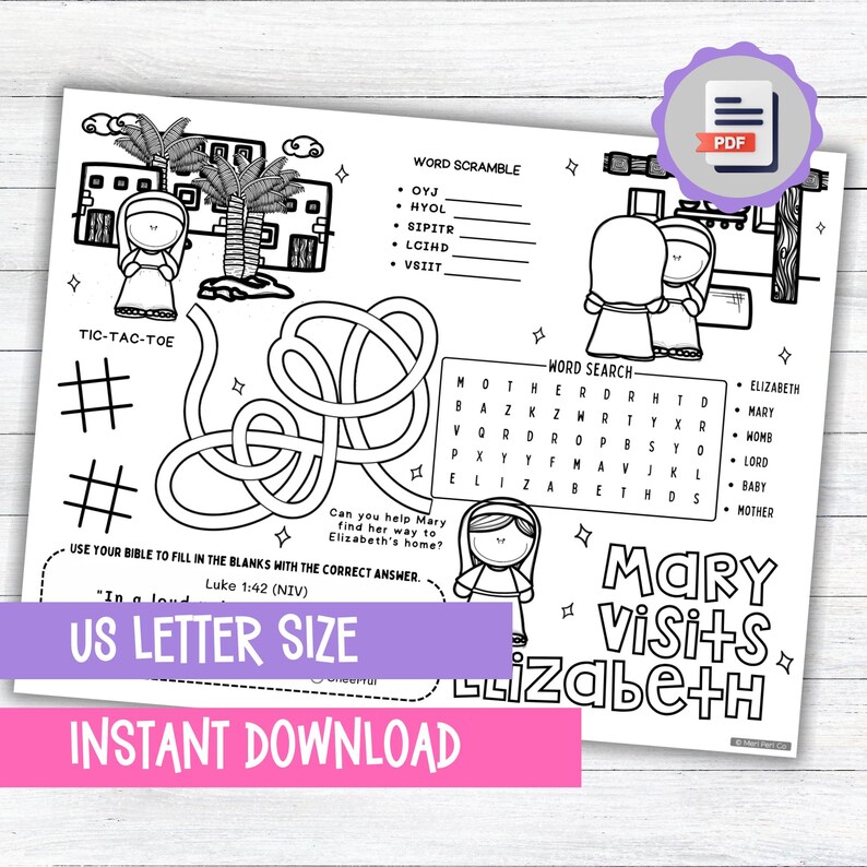 Mary Visits Elizabeth Activity Placemat, Nativity Christmas Story ...