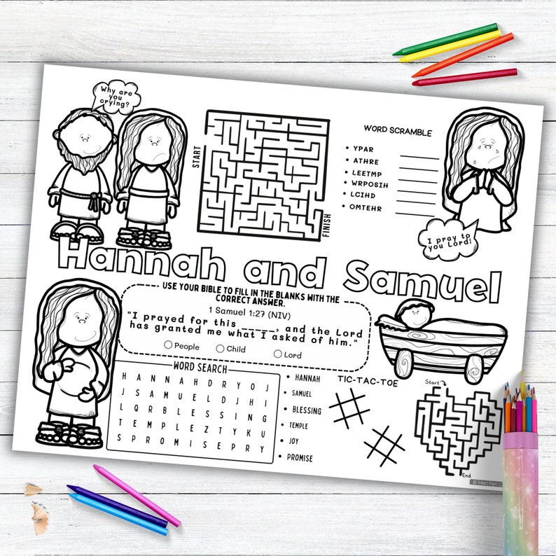 Hannah and Samuel Activity Placemat, Bible Story Coloring Placemat as ...