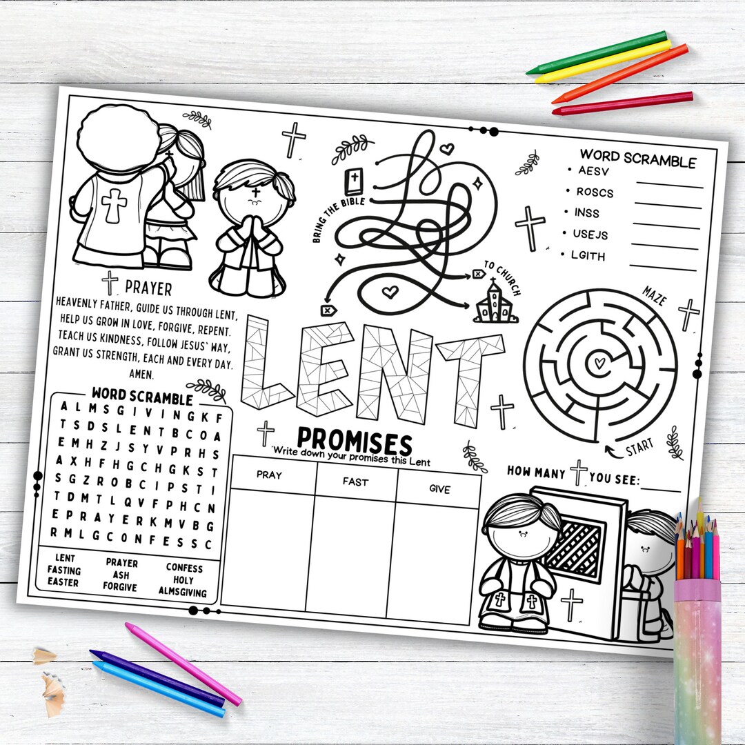 Lent Activity Placemat, Lenten Season Coloring Placemat as Kids ...