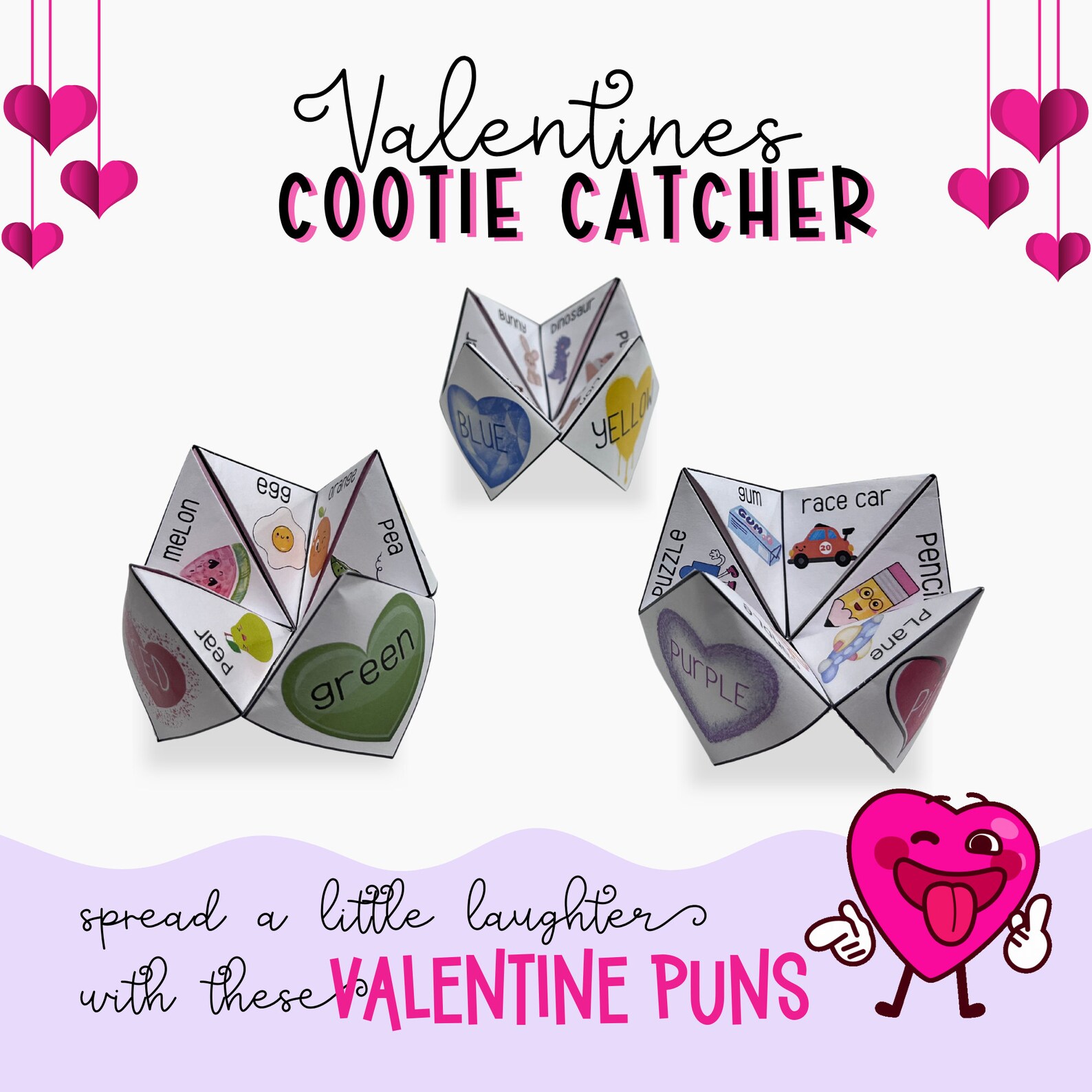 Valentines Cootie Catcher Classroom Valentines Paper Fortune Teller for ...