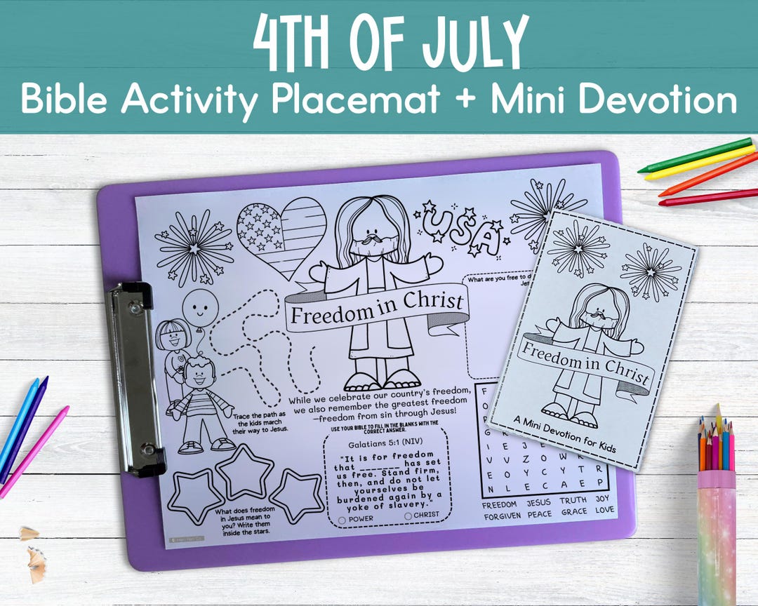 4th of July Activity Placemat + Mini Devotion, Freedom in Christ Bible ...
