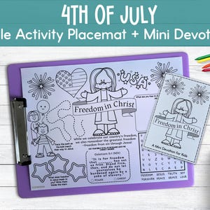 4th of July Activity Placemat + Mini Devotion, Freedom in Christ Bible ...