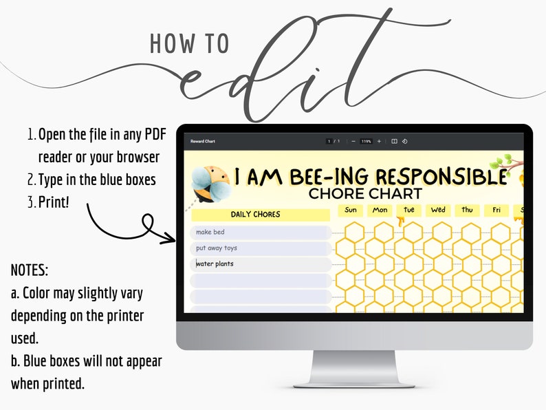 Bee Themed Chore Chart for Kids - Etsy