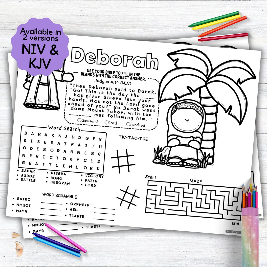 Deborah Activity Placemat, Bible Story Coloring Placemat as Kids ...