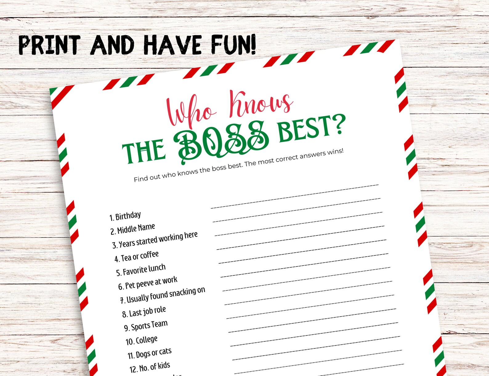 Christmas Office Party Who Knows the Boss Best Game Fun - Etsy