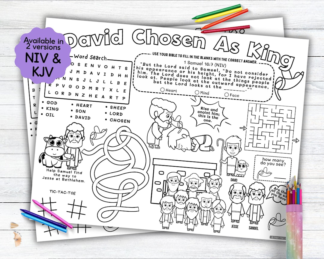 David Chosen as King Activity Placemat, Old Testament Bible Story ...