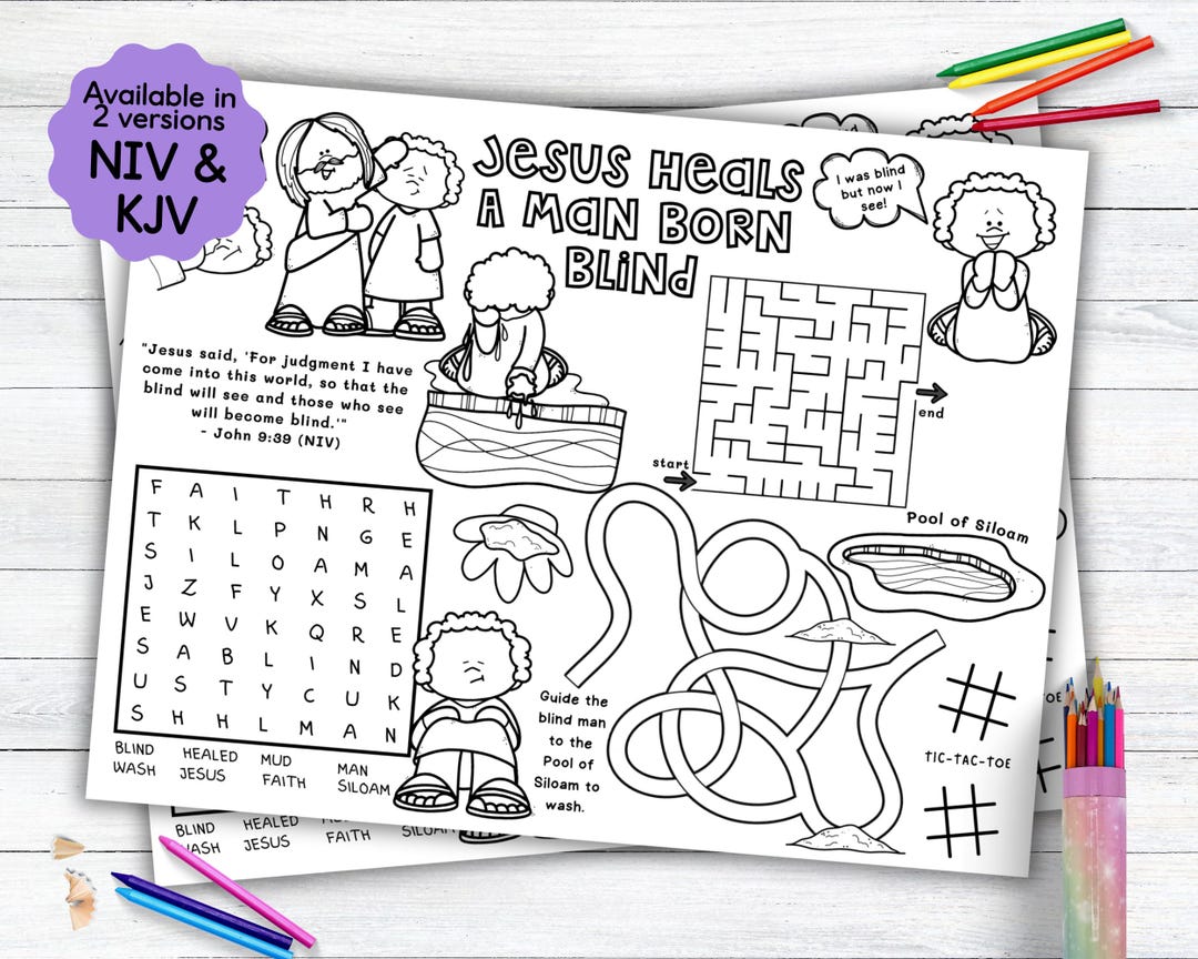 Jesus Heals a Man Born Blind Activity Placemat, Jesus Bible Story ...