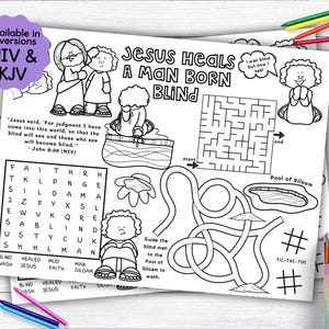 Jesus Heals a Man Born Blind Activity Placemat, Jesus Bible Story ...