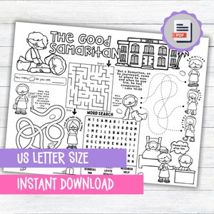 The Good Samaritan Activity Placemat, Jesus' Parable, Bible Story ...