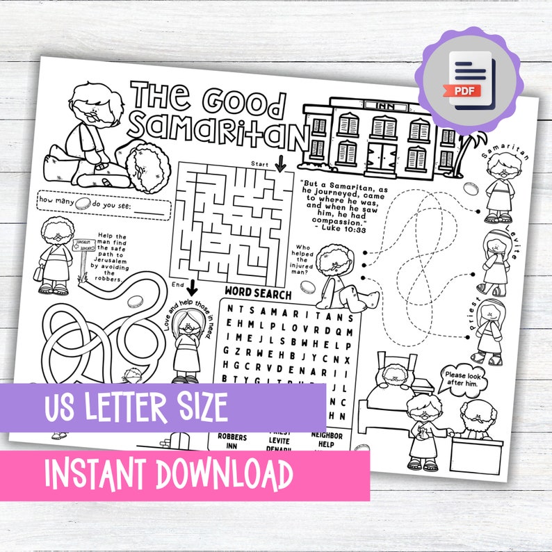 The Good Samaritan Activity Placemat, Jesus' Parable, Bible Story ...