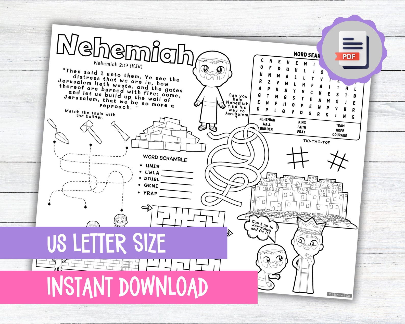 Nehemiah Activity Placemat, Bible Story Coloring Placemat as Kids ...