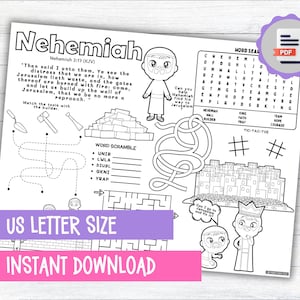 Nehemiah Activity Placemat, Bible Story Coloring Placemat as Kids ...