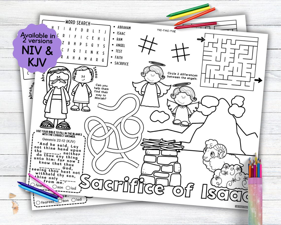Sacrifice of Isaac Bible Activity Placemat, Abraham Tested Bible Story ...