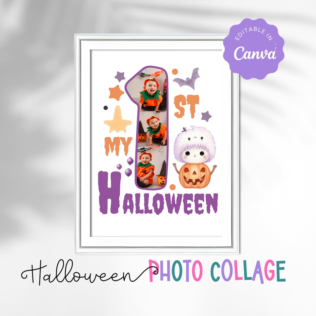 Custom First Halloween Portrait Photo Collage Canva Template - Editable ...