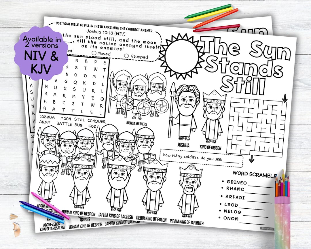 The Sun Stands Still Activity Placemat, Joshua Bible Story Coloring ...