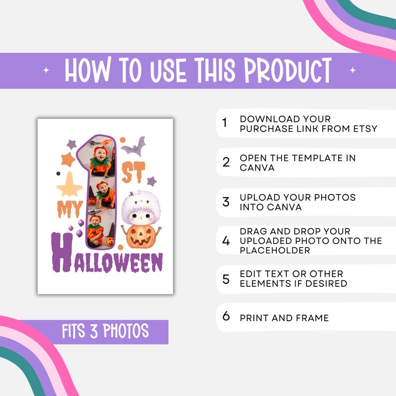 Custom First Halloween Portrait Photo Collage Canva Template - Editable ...
