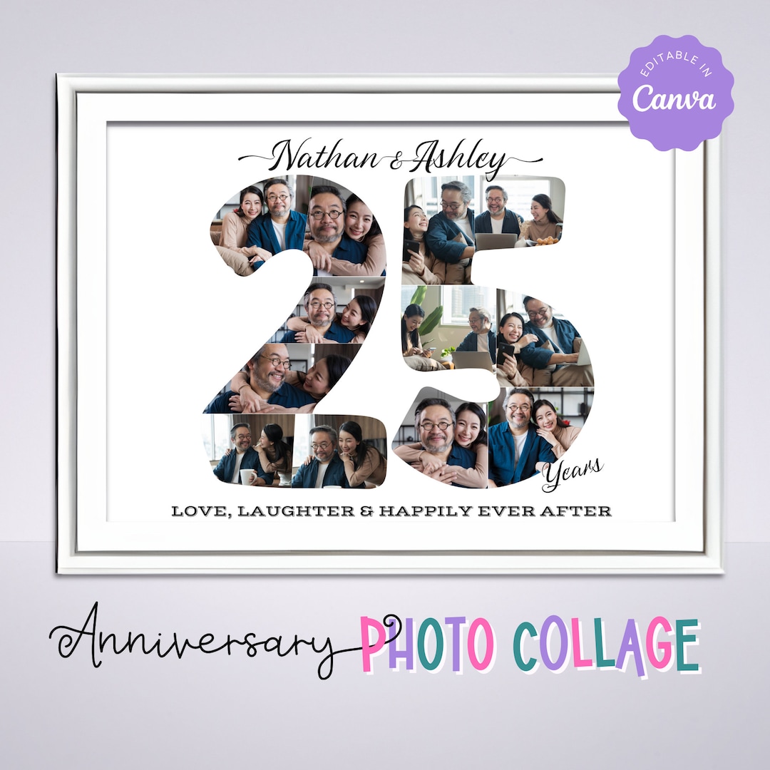 Custom 25 Year Anniversary Photo Collage, Number Collage Editable Canva ...