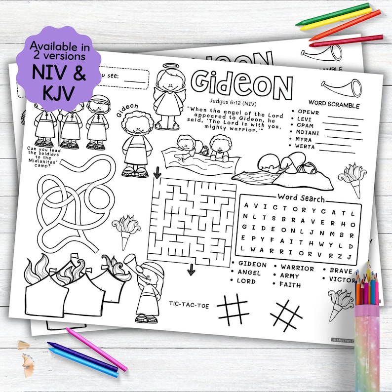 Gideon Activity Placemat, Bible Story Coloring Placemat as Kids ...