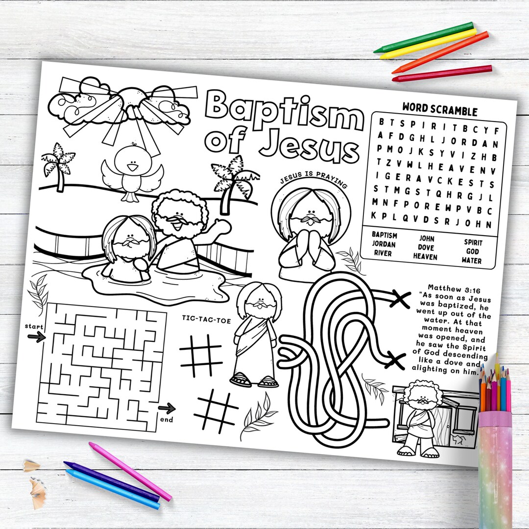 Baptism of Jesus Activity Placemat, John the Baptist Bible Story ...