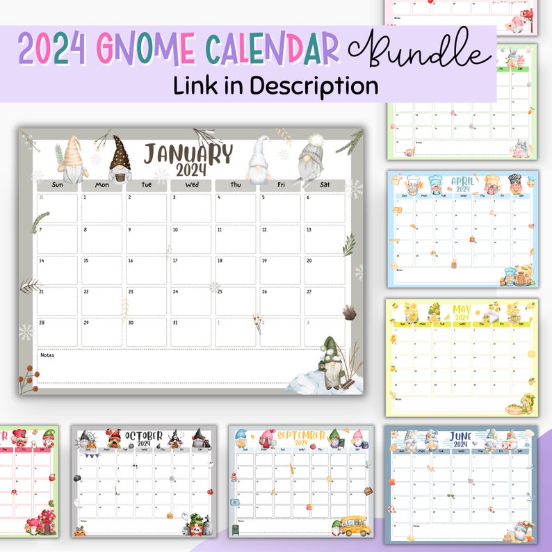 January 2024 Winter Gnome Calendar, EDITABLE/FILLABLE Winter Gnome ...