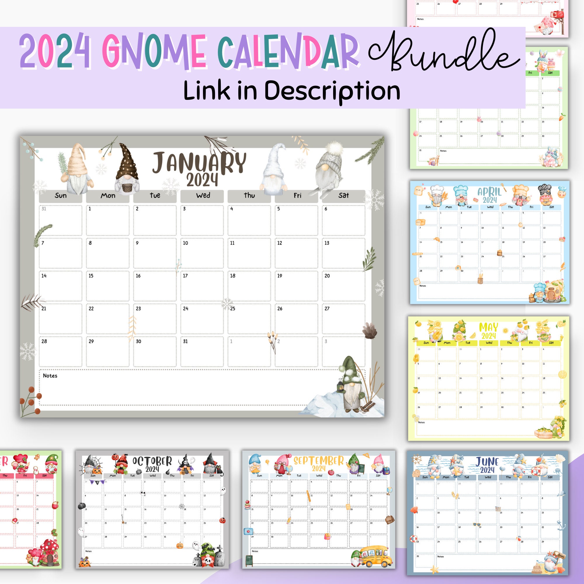 January 2024 Winter Gnome Calendar, EDITABLE/FILLABLE Winter Gnome ...