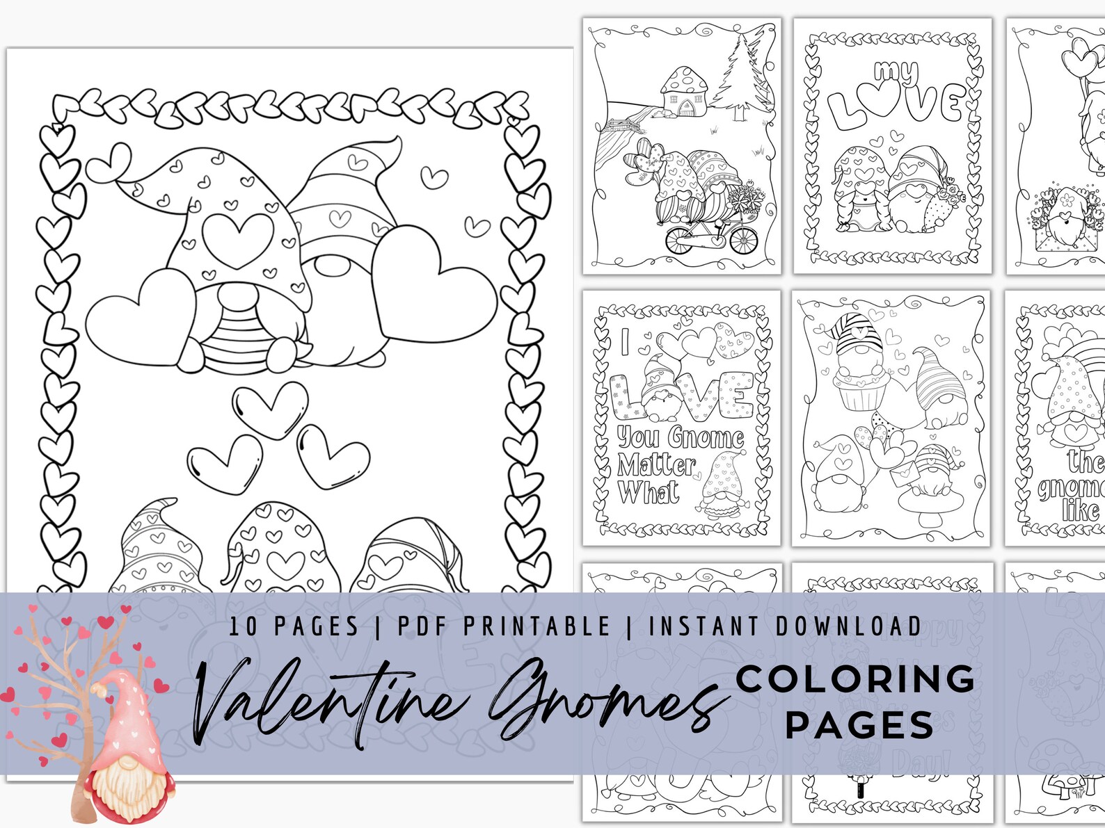 Valentine Gnome Coloring Pages - 10 Printable Valentine Gnome Coloring ...