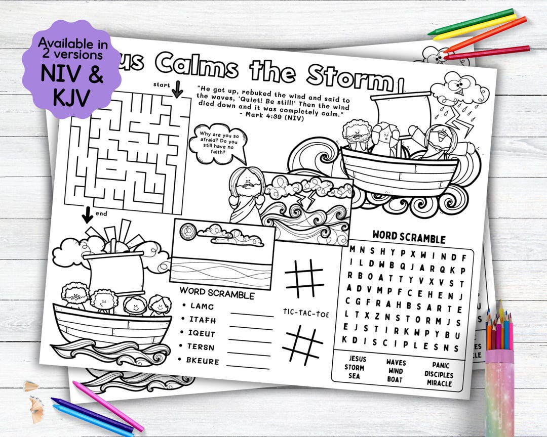 Jesus Calms the Storm Activity Placemat, Jesus Bible Story Coloring ...
